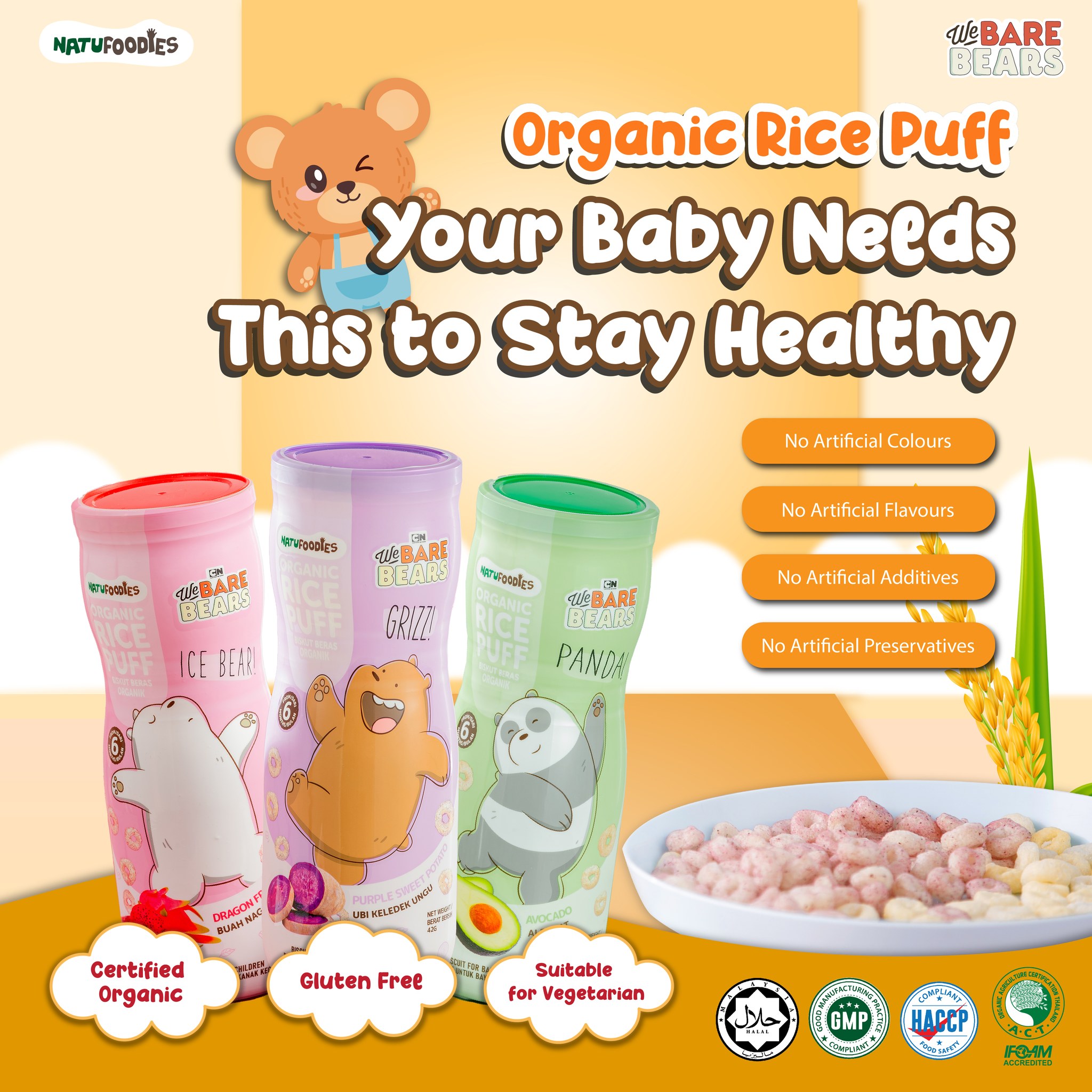 NATUFOODIES ORGANIC RICE PUFF – PURPLE SWEET POTATO 42g – OH MY BABY FOOD
