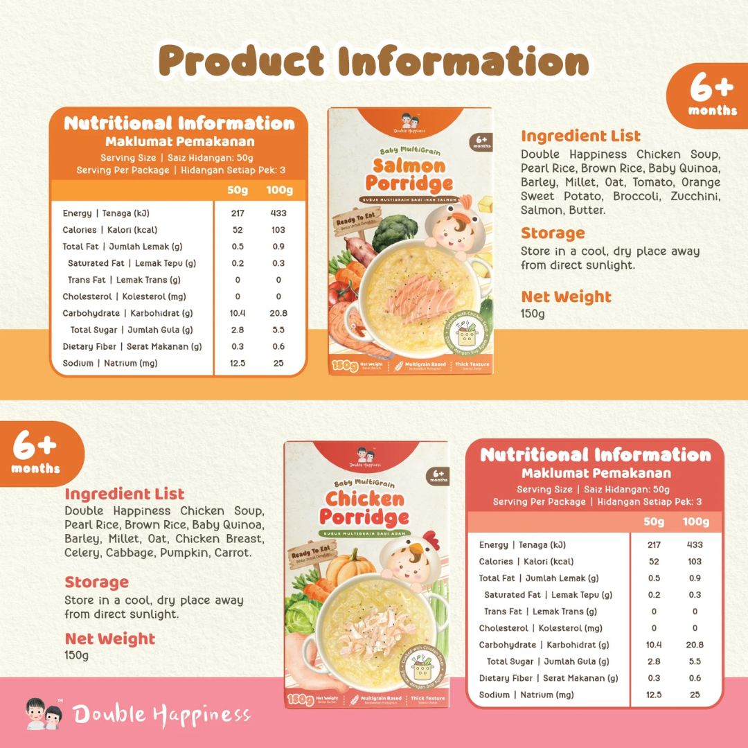 DOUBLE HAPPINESS MULTIGRAIN PORRIDGE – COD FISH 150g – OH MY BABY FOOD